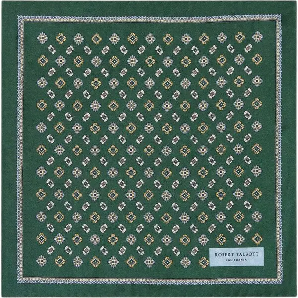 Robert Talbott Paisley Collins Double Print Pocket Square - Green Multi