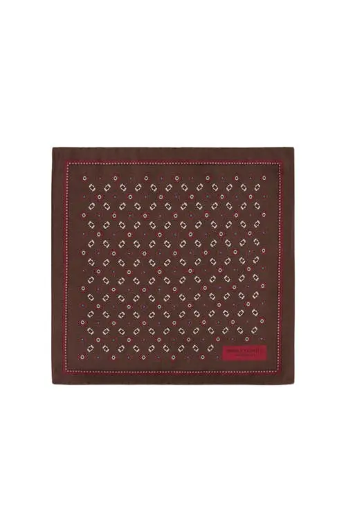 Robert Talbott Paisley Collins Double Print Pocket Square - Brown Multi