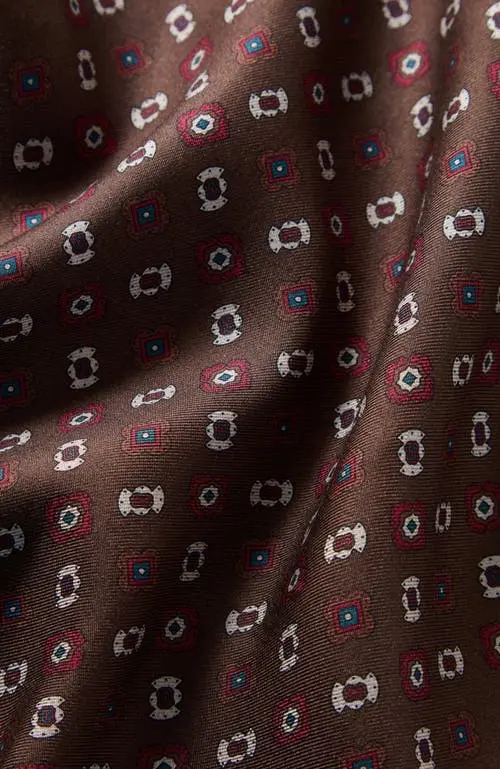 Robert Talbott Paisley Collins Double Print Pocket Square - Brown Multi