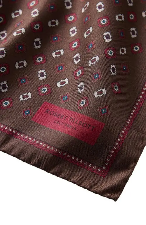 Robert Talbott Paisley Collins Double Print Pocket Square - Brown Multi