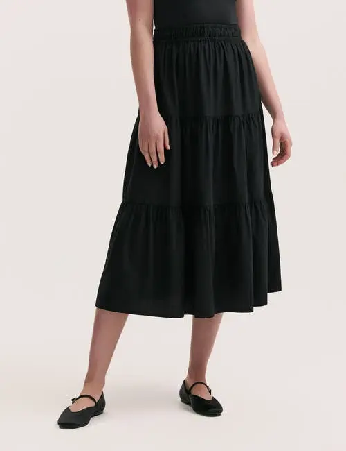 FINERY LONDON Harleen Cotton Tiered Midi Skirt