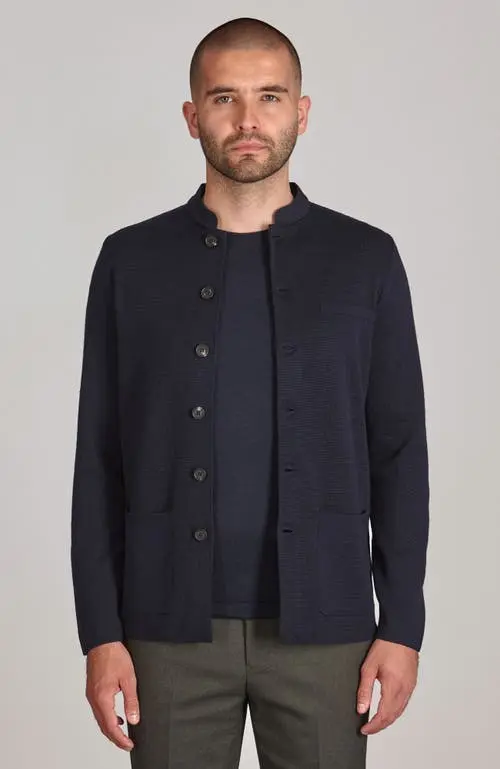 PAUL JAMES Merino Wool Knitted Nehru Jacket - Navy