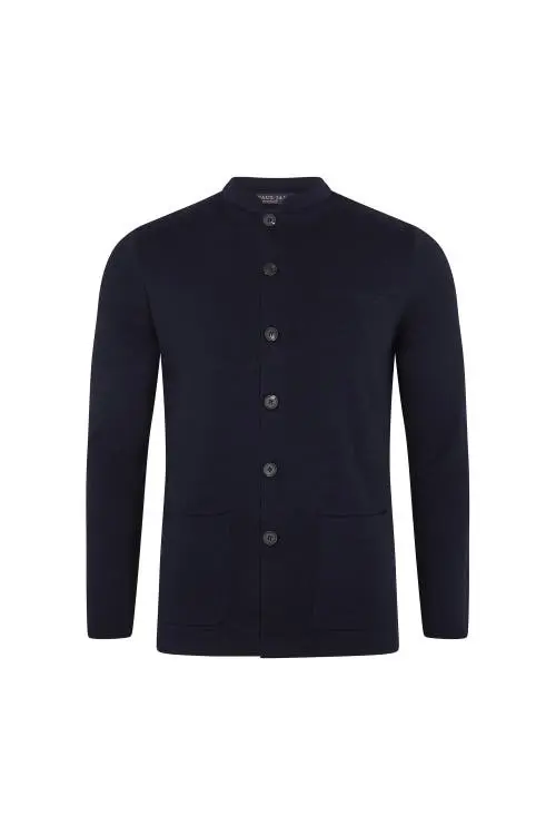 PAUL JAMES Merino Wool Knitted Nehru Jacket - Navy