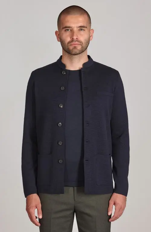 PAUL JAMES Merino Wool Knitted Nehru Jacket - Navy