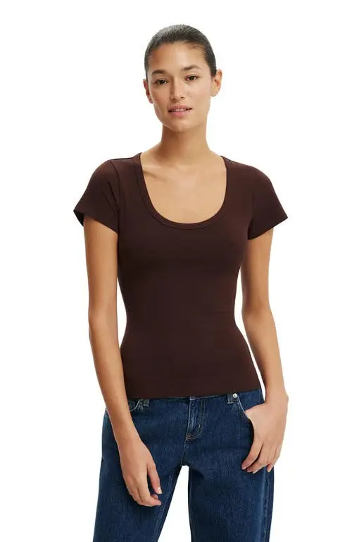 COTTON ON Everyday Smooth Scoop Neck Tee - Dark Oak
