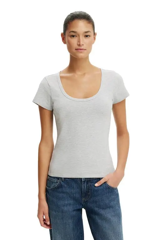 COTTON ON Everyday Smooth Scoop Neck Tee - Grey Marle
