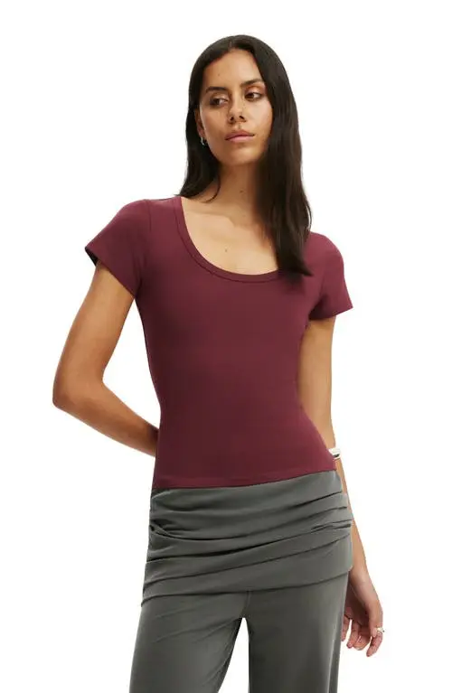 COTTON ON Everyday Smooth Scoop Neck Tee - Sour Cherry