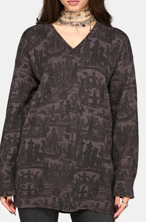 DISTURBIA Diabolical V-neck Knit Sweater