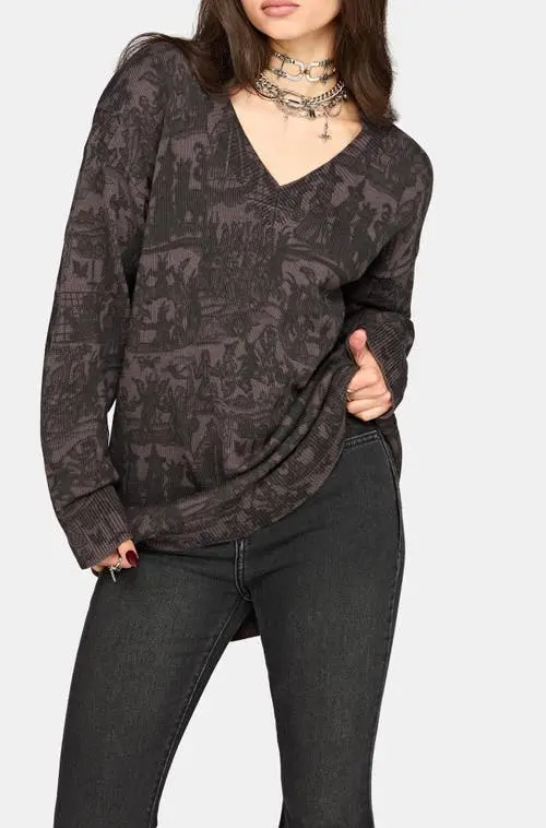 DISTURBIA Diabolical V-neck Knit Sweater