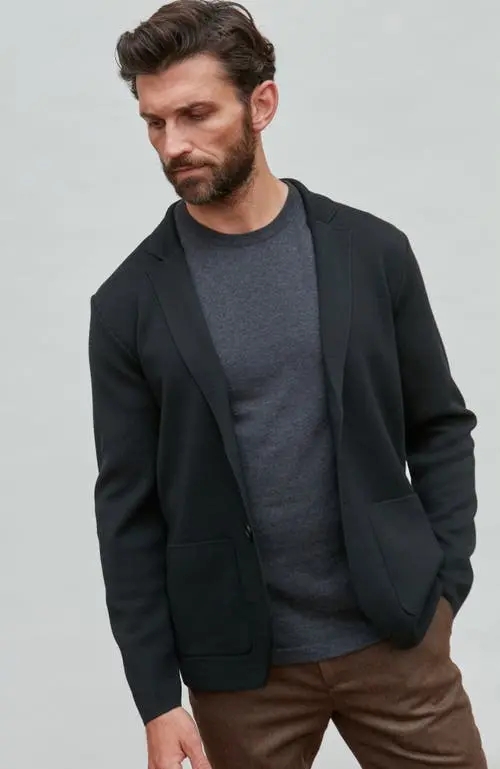 PAUL JAMES Lightweight Merino Wool Knitted Blazer - Black
