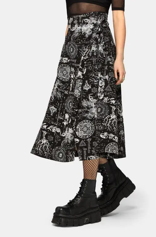 DISTURBIA Trinity Moon Print Wrap Midi Skirt