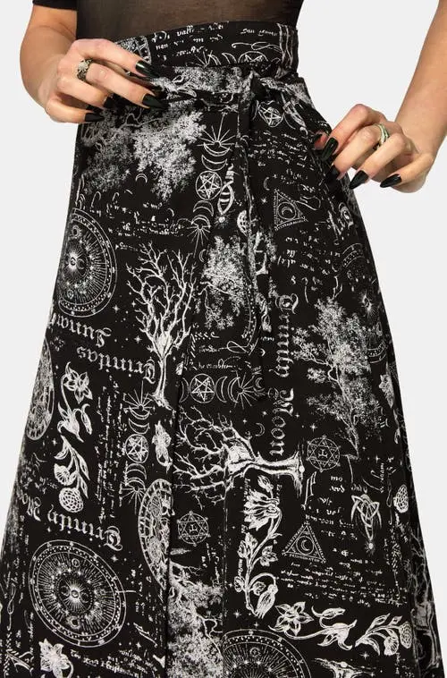 DISTURBIA Trinity Moon Print Wrap Midi Skirt