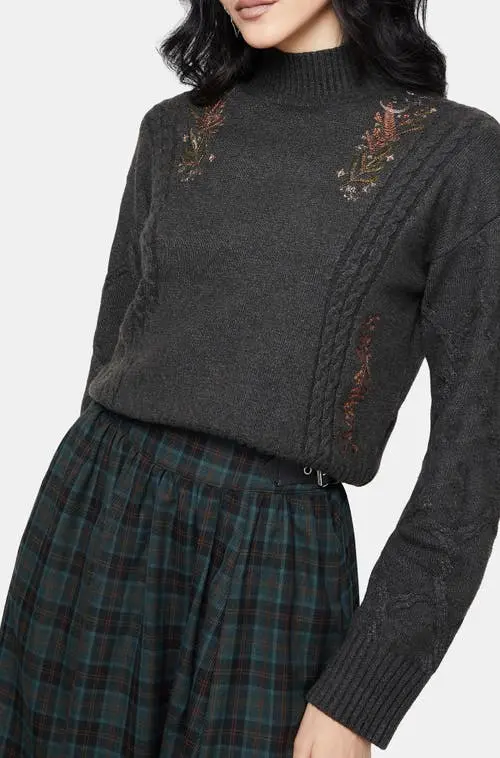DISTURBIA Abellona Embroidered Cable Knit Sweater