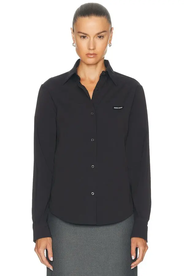 Miu Miu Popeline Stretch Washed Shirt - Nero