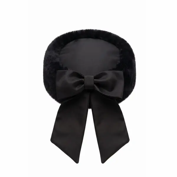 SANTINNI Wonderland Pillbox Hat With Silk Bow In Nero - Black