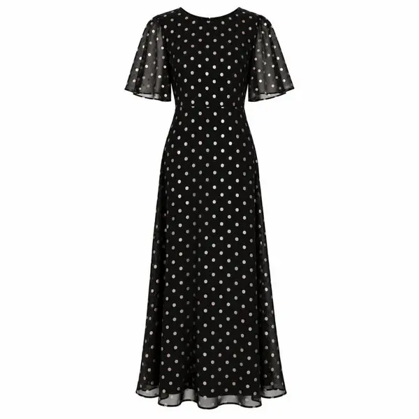 TRAFFIC PEOPLE Black / Gold Many Moons Black Gold Polka Dot Rene Maxi Dress