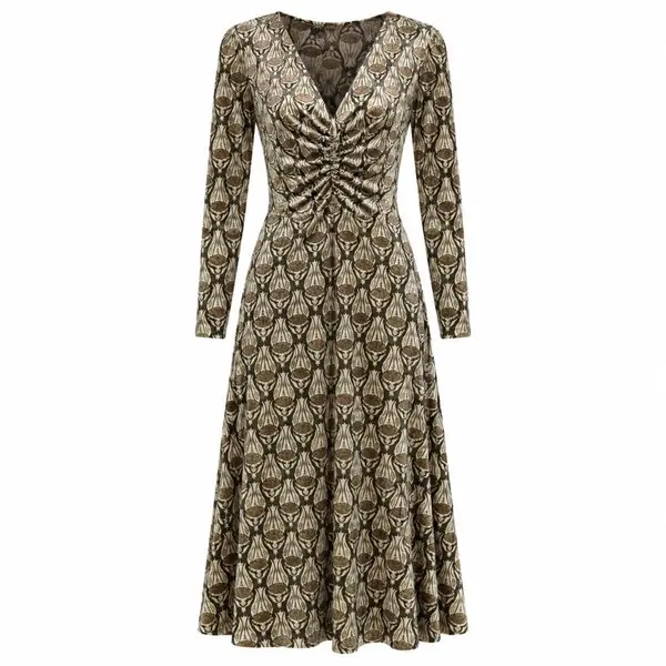 TRAFFIC PEOPLE Celestial Nights Print Long Sleeve Harper Midi Dress - Green