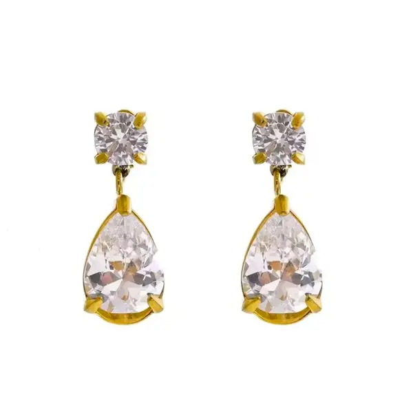 NAZZAR Small Teardrop Cz Stud Drop Earrings - Gold