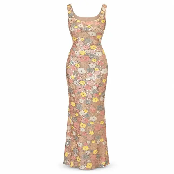 GIRL IN MIND Lisbon Square Neck Pink & Sequin Midi Dress