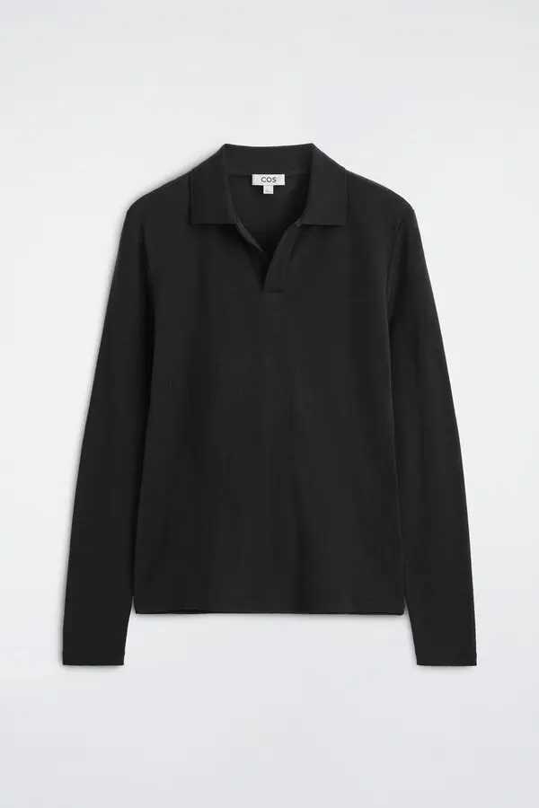 Cos Slim Wool-jersey Open-collar Polo Shirt - Black