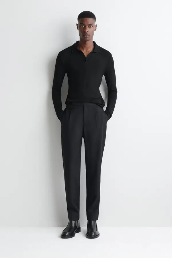 Cos Slim Wool-jersey Open-collar Polo Shirt - Black
