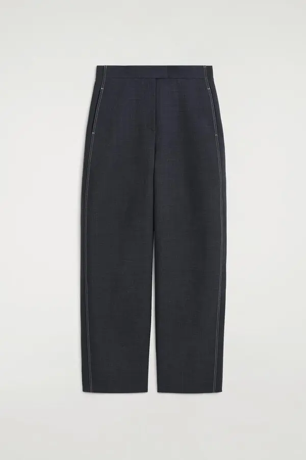 Cos Topstitched Barrel-leg Pants - Gray