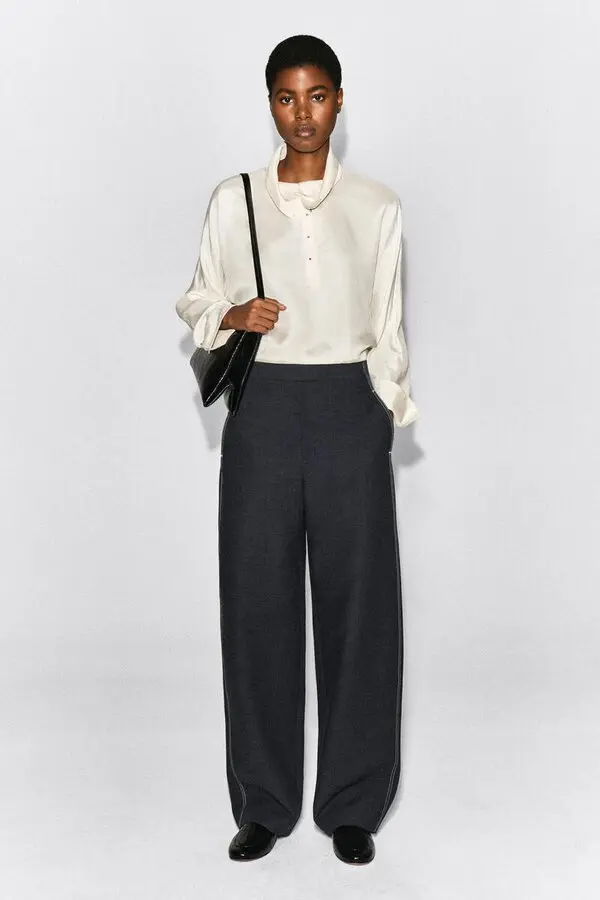 Cos Topstitched Barrel-leg Pants - Gray
