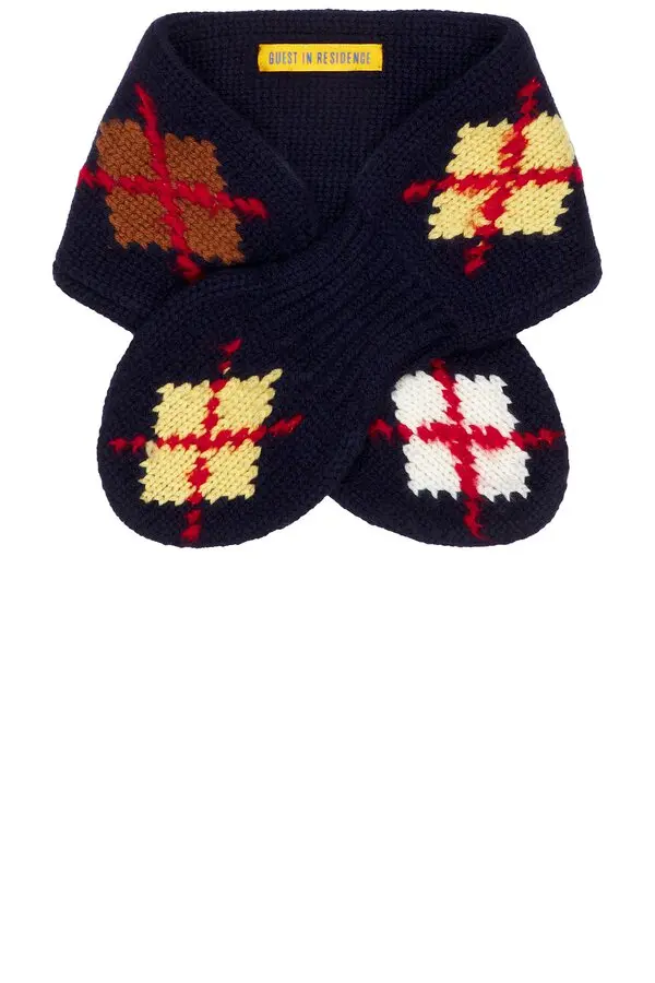 Guest In Residence Argyle Bowtie Scarf In Navy - Midnight Combo