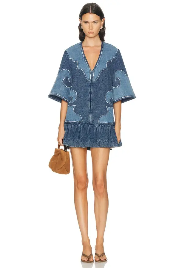 ALEMAIS Jesse Denim Applique Mini Dress