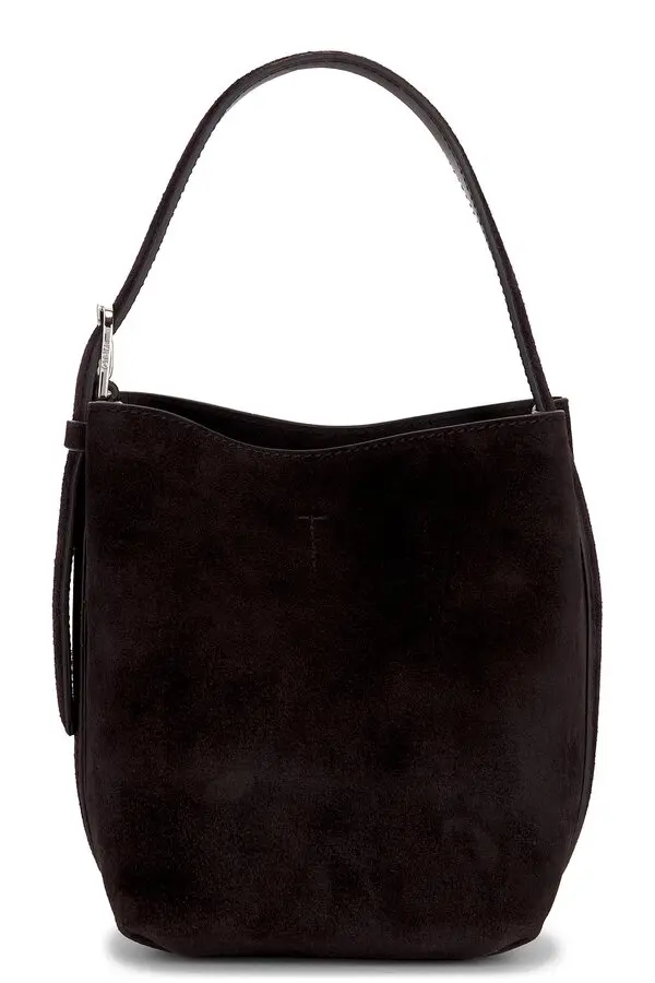 TOTEME Petite Belted Suede Tote Bag In Chocolate - Espresso