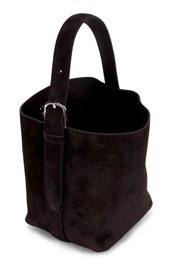 TOTEME Petite Belted Suede Tote Bag In Chocolate - Espresso