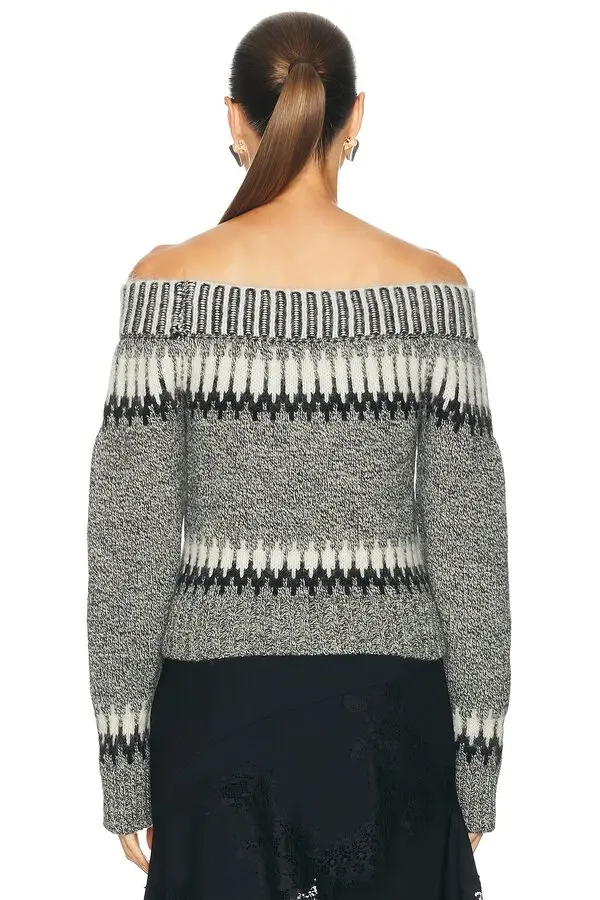 Monse Fair Isle Off Shoulder Sweater In Grey