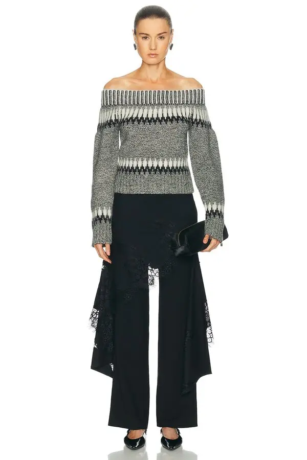 Monse Fair Isle Off Shoulder Sweater In Grey