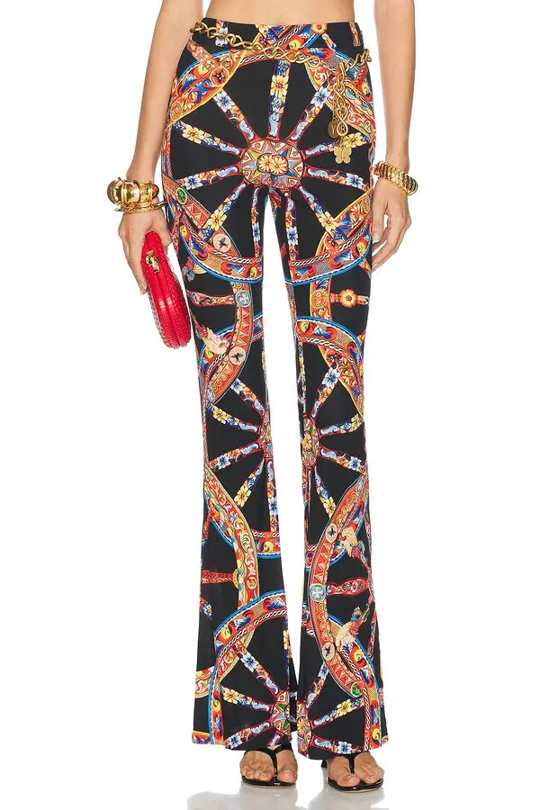 Dolce & Gabbana Organzino Pes Caretto Print Flare Pant In Black - Nero