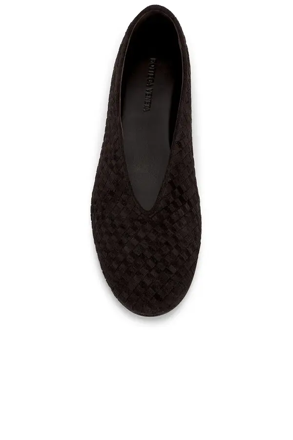 Bottega Veneta Rosa Ballerina Flat In Chocolate - Espresso