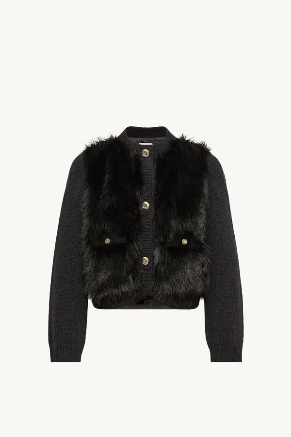 Moncler Alpaca & Wool Blend Padded Cardigan - Black
