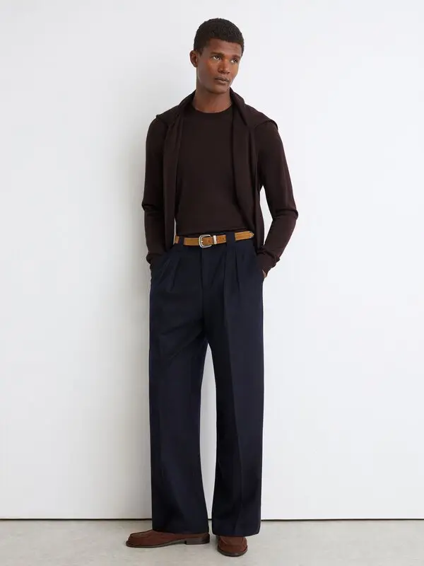 REISS Wessex Merino Wool Crew-neck Jumper - Bordeaux