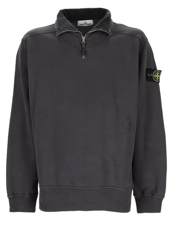 Stone Island Felpa Con Zip Corta E Patch Logo
