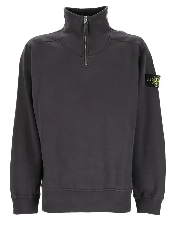 Stone Island Felpa Con Zip Corta E Patch Logo
