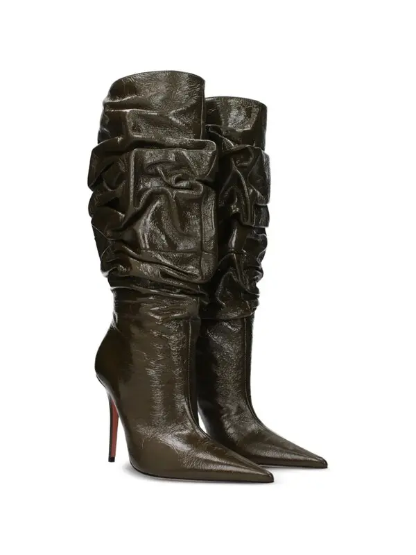 Amina Muaddi Pleated Patent Leather Boots