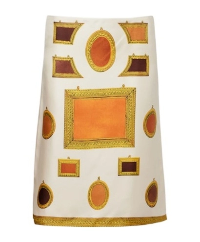 Versace Printed Silk Twill Pencil Skirt - Orange
