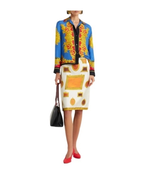 Versace Printed Silk Twill Pencil Skirt