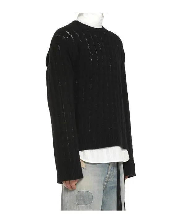 ANN DEMEULEMEESTER Tristan Cable Knit Ladder Stich Crew Neck Sweater