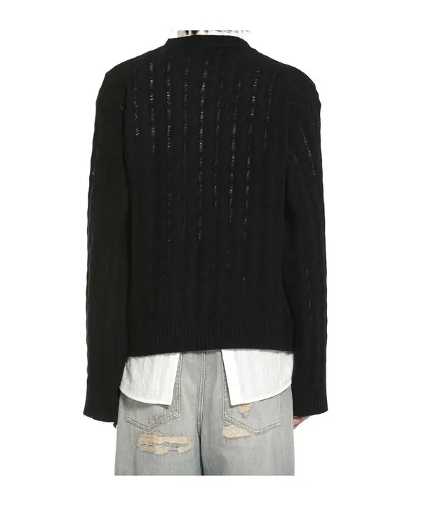 ANN DEMEULEMEESTER Tristan Cable Knit Ladder Stich Crew Neck Sweater