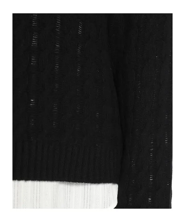 ANN DEMEULEMEESTER Tristan Cable Knit Ladder Stich Crew Neck Sweater