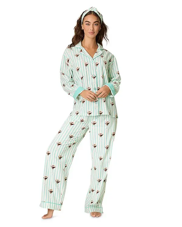 PJ Salvage Long Sleeve Cotton Flannel Pajama Set - Pool Blue