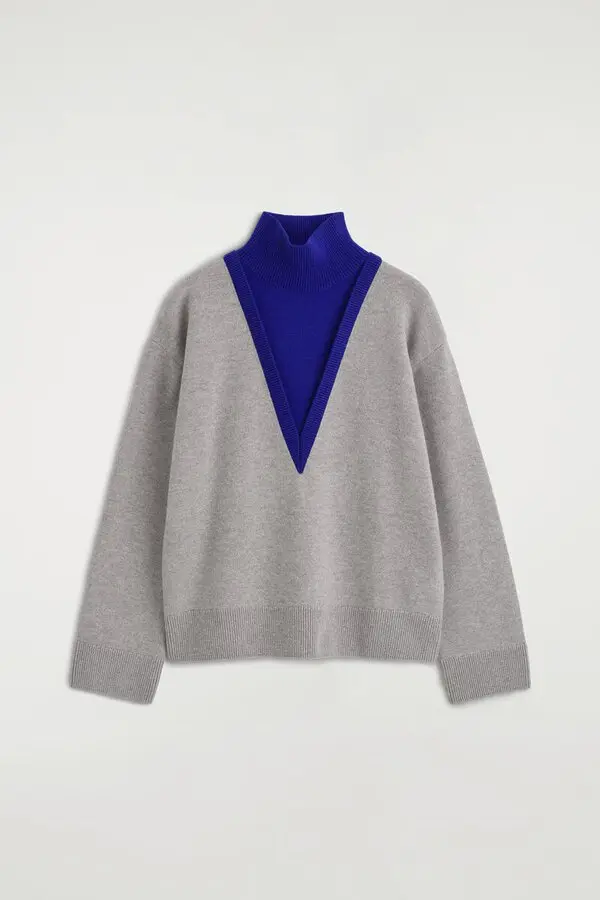 Cos Layered Mock-neck Merino Wool Sweater - Gray