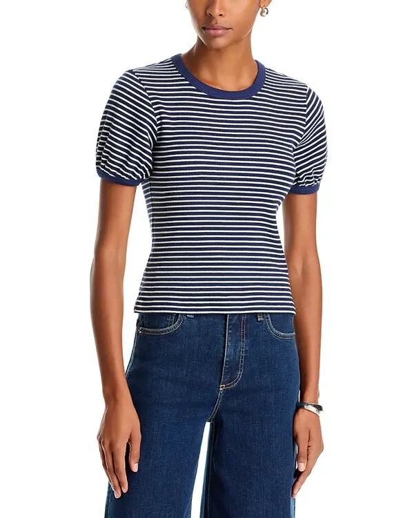 Rag & Bone The Essential Rib Striped Pima Cotton Stretch Tee - Navy Multi