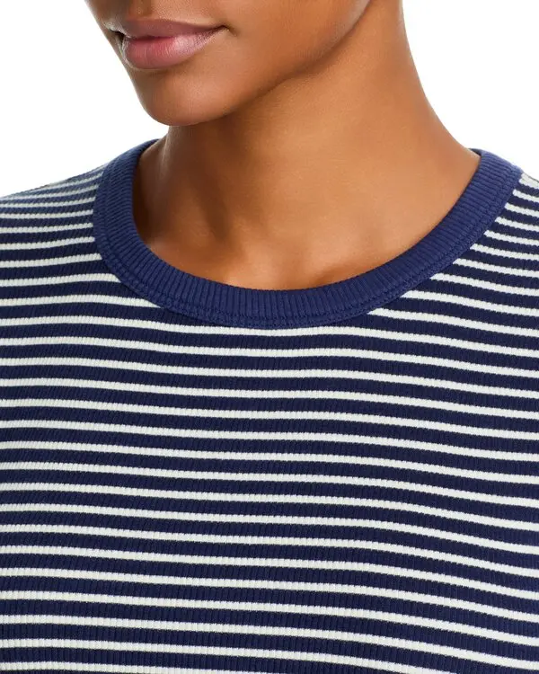 Rag & Bone The Essential Rib Striped Pima Cotton Stretch Tee - Navy Multi