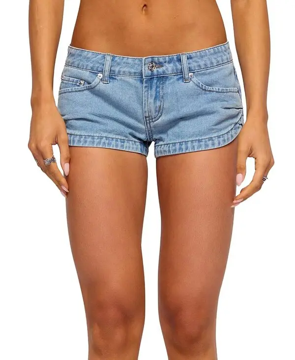 EDIKTED Pleated Low Rise Denim Micro Shorts
